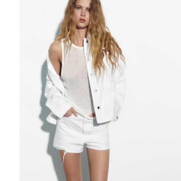 Zara | Shorts | Zara High Rise Ripped White Jeans Shorts | Poshmark